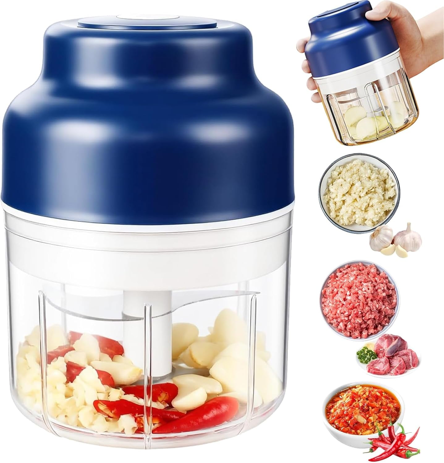 Electric Garlic Chopper Mini, 2026 New Rechargeable Portable Veggie ...