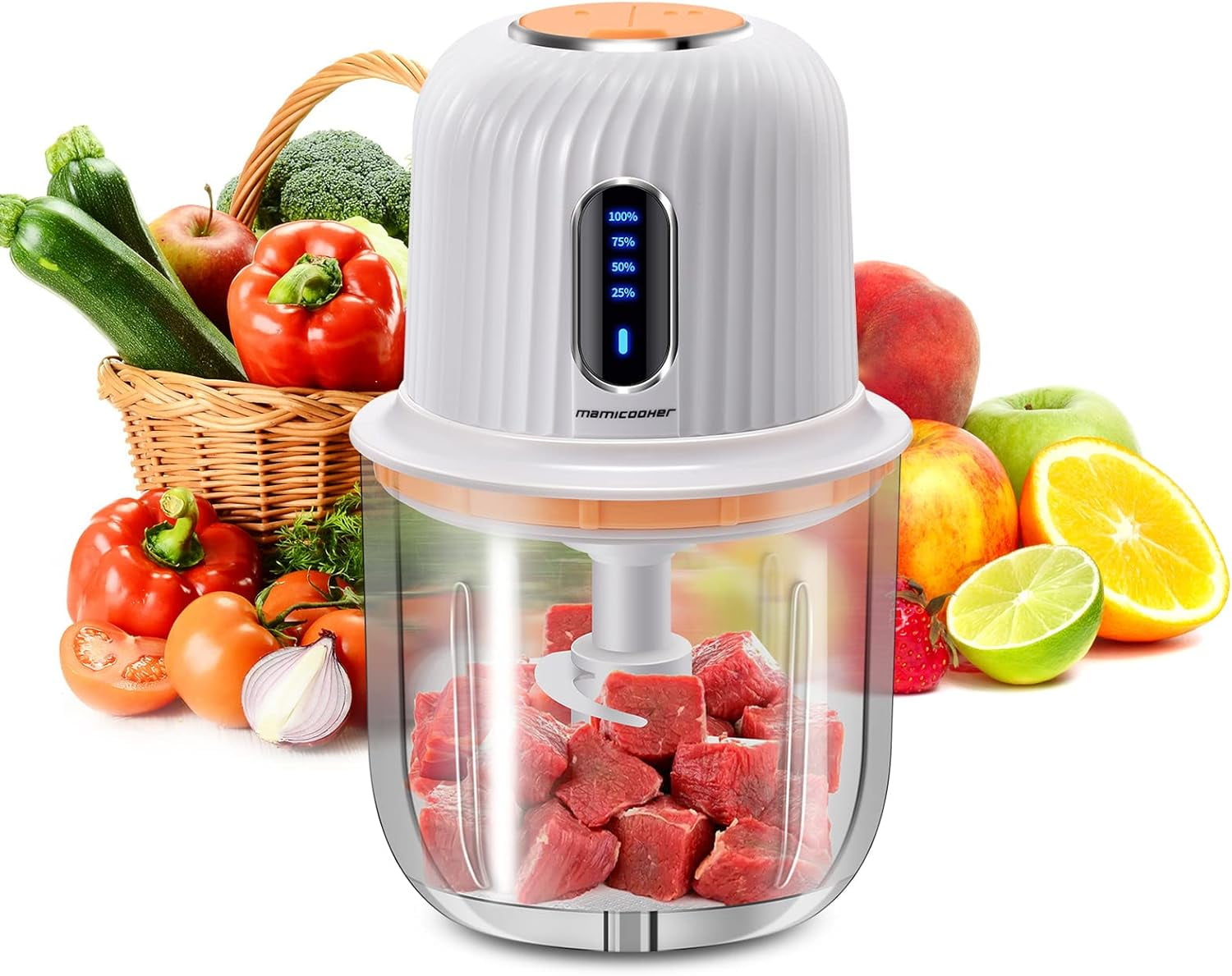 Electric Garlic Chopper, Mini Portable Veggie Chopper, 250ML Garlic Grinder Masher Onion Chopper ...