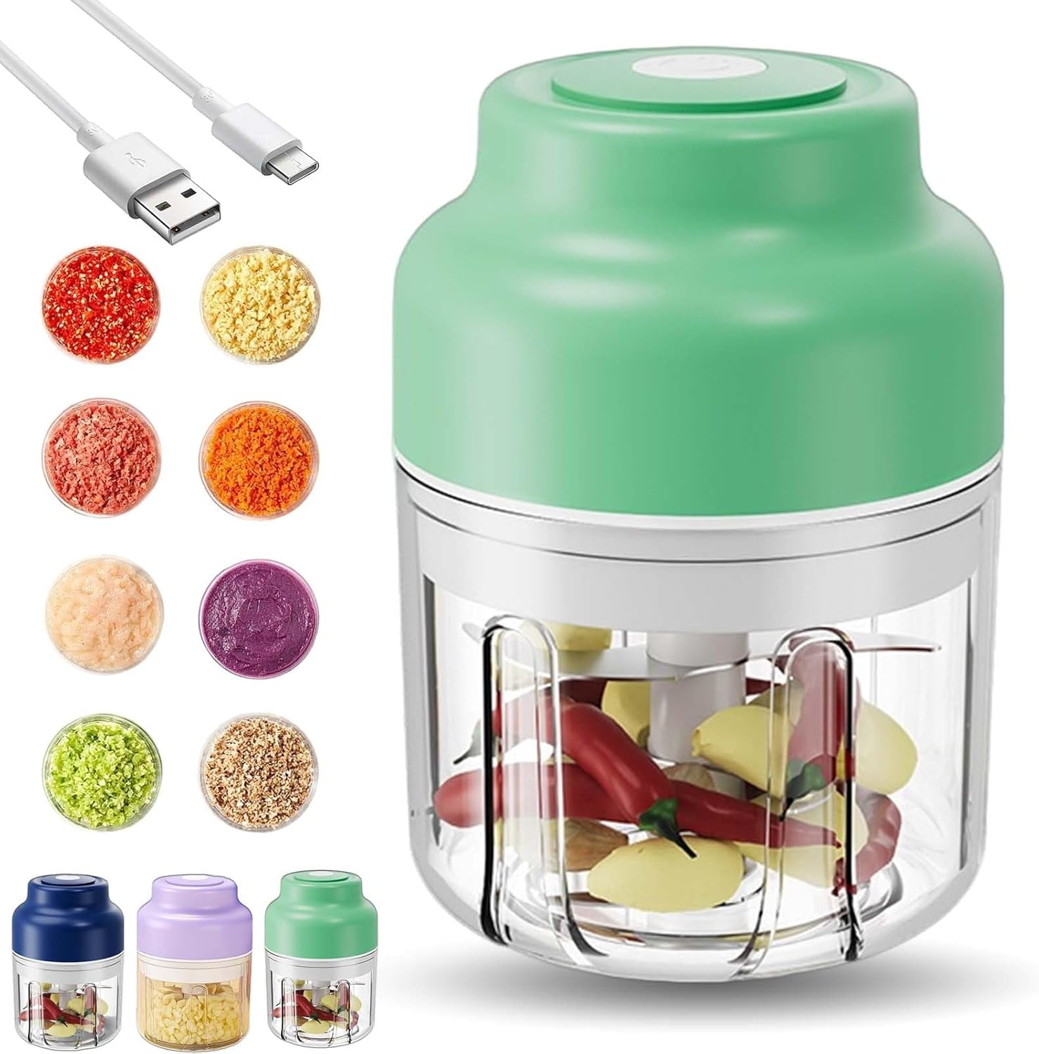 Electric Garlic Chopper, Mini Portable Veggie Cutter with 4/6 Stainless ...