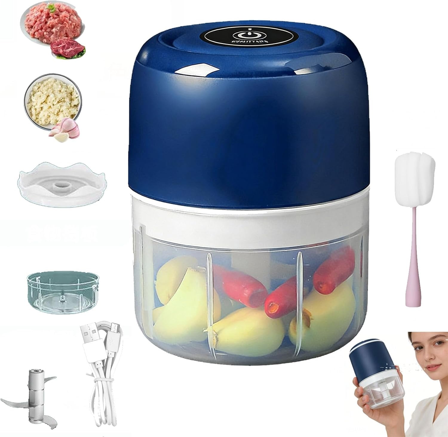 Electric Garlic Chopper, Mini Portable Veggie Cutter, Cordless Portable ...