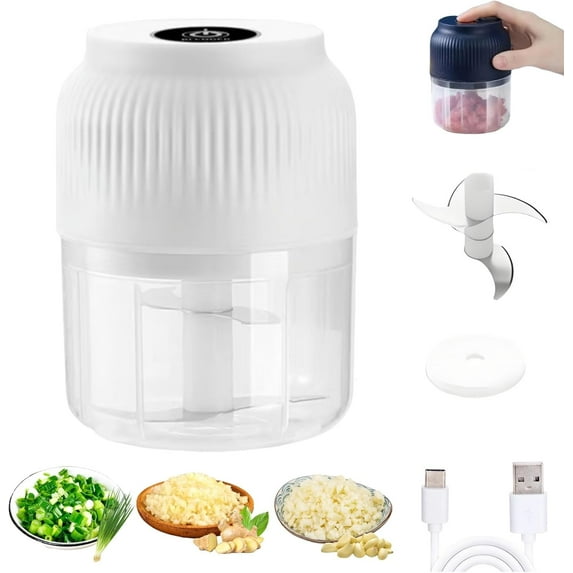 Electric Garlic Chopper, Mini Portable Veggie Cutter with One-Touch ...