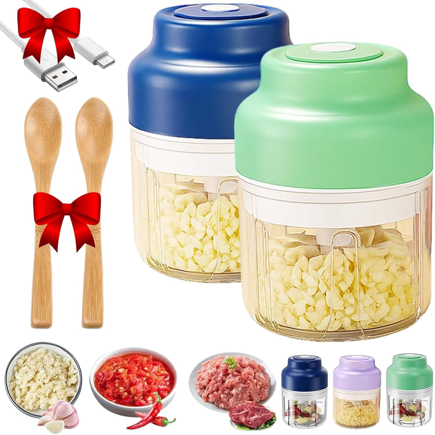 Electric Garlic Chopper, Mini Portable Veggie Cutter, USB Charging ...