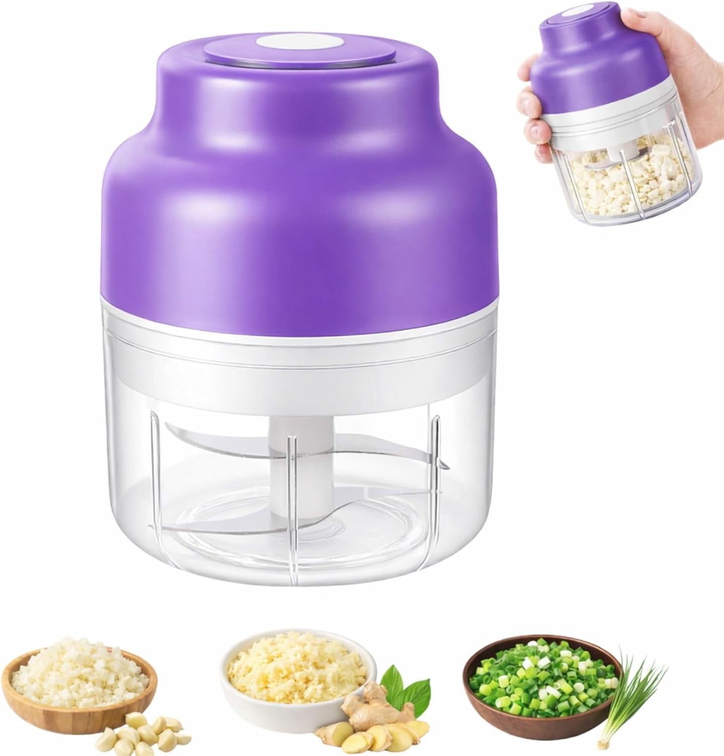 Electric Garlic Chopper, One-Touch Mini Chopper for Everyday Kitchen ...