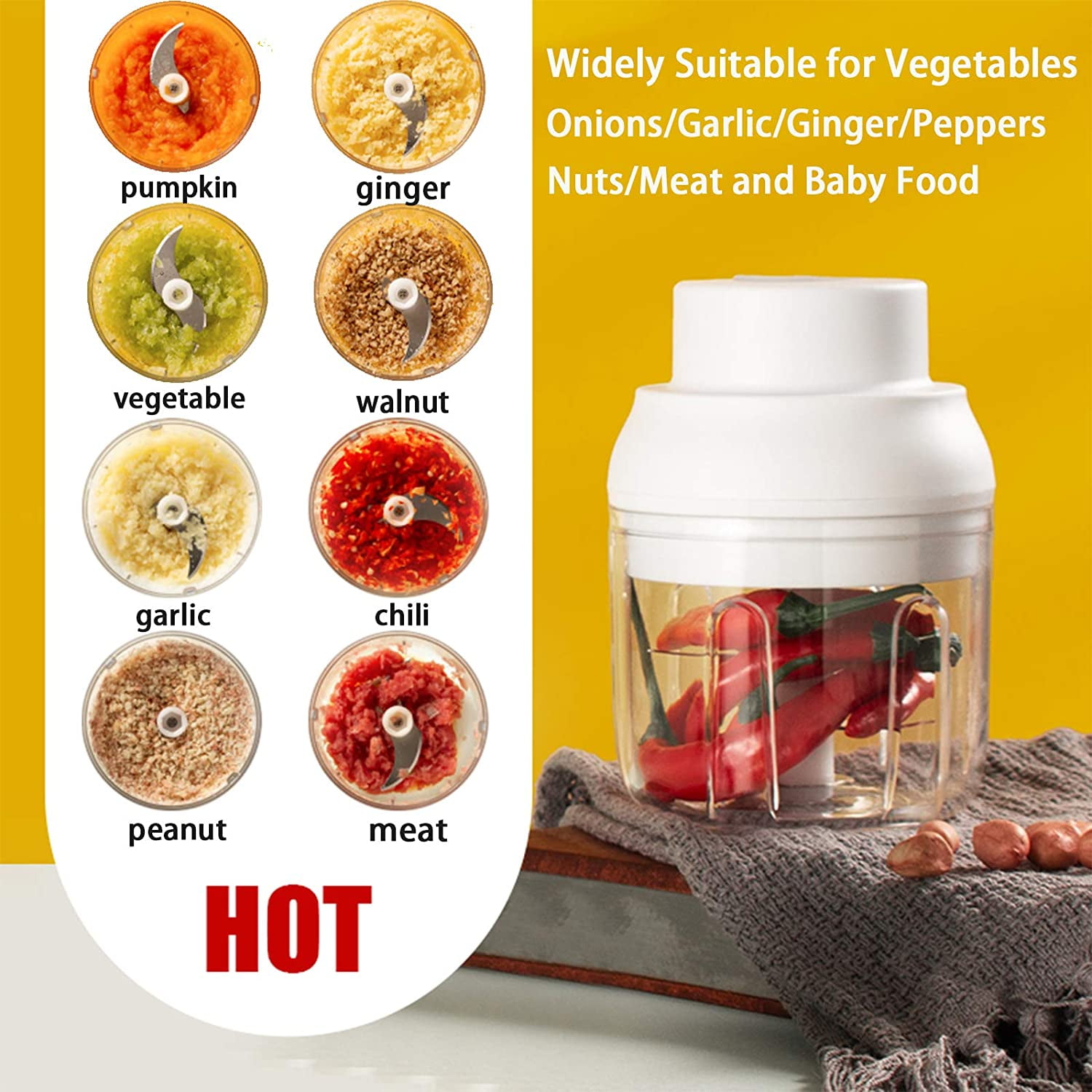 Electric Garlic Chopper, Portable Eletric Food Chopper, Mini Vegetable ...