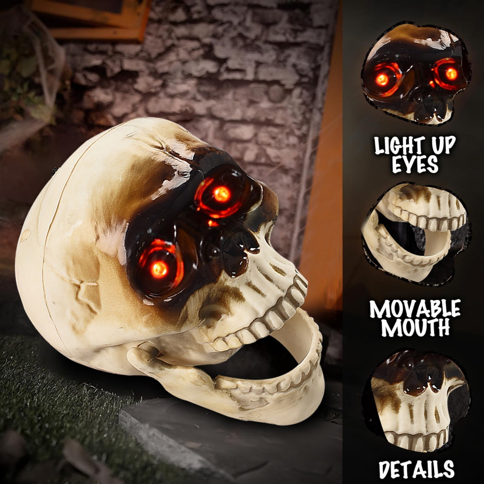 Electric Glowing Talking Skeleton Head - Animated Horror Halloween ...