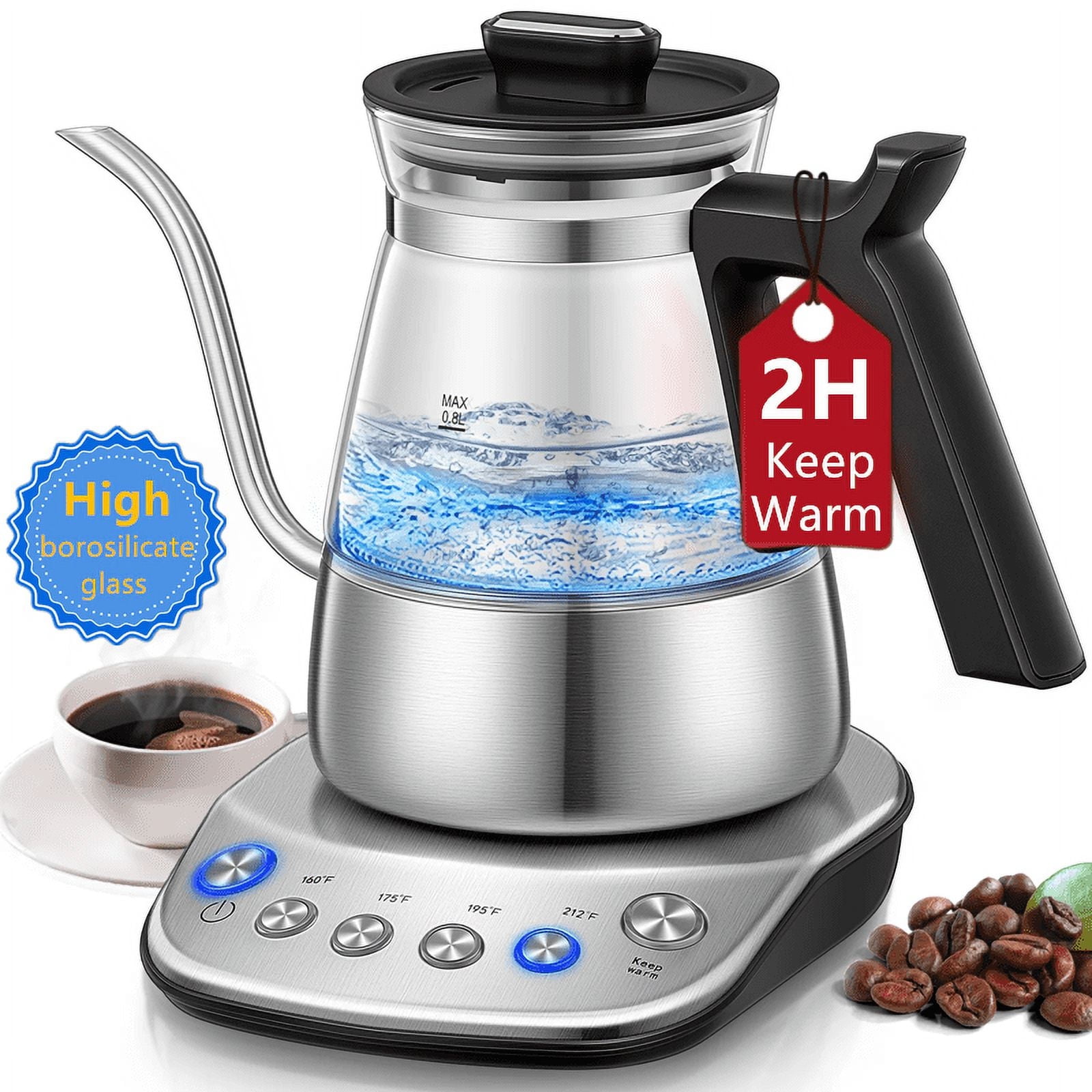 Free Shipping! Aiheal Electric Gooseneck Glass Kettle with Temperature ...