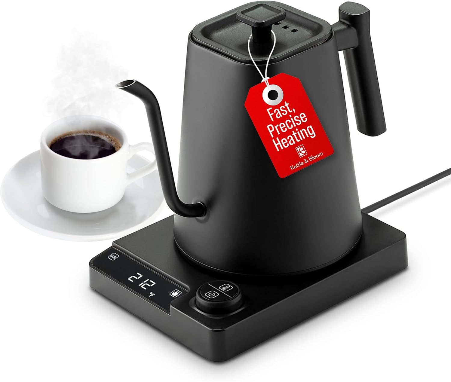 Electric Gooseneck Kettle - 1 Liter, Black - Temperature Control Coffee & Tea Kettle - Perfect ...