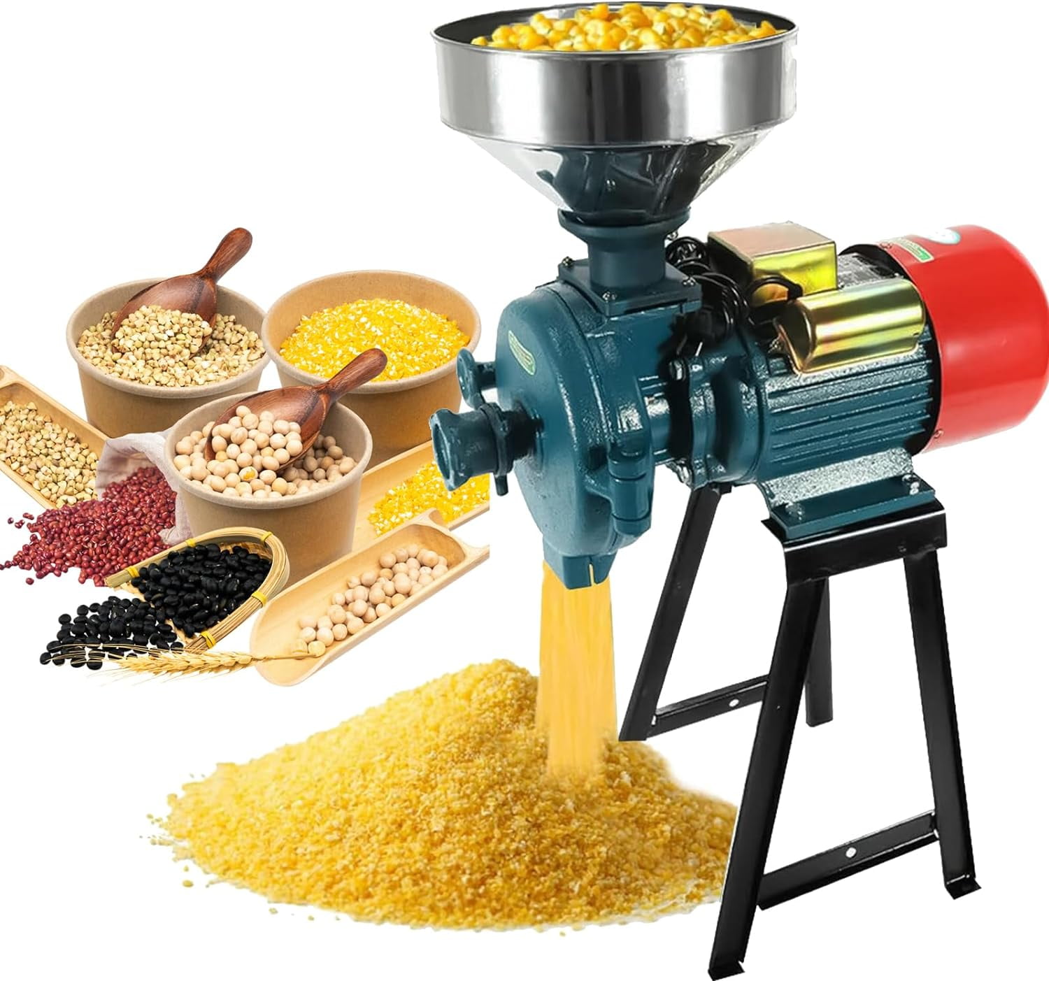 Electric Grain Grinder Mill 3000W, 110V Dry Cereals Grinder with Funnel ...
