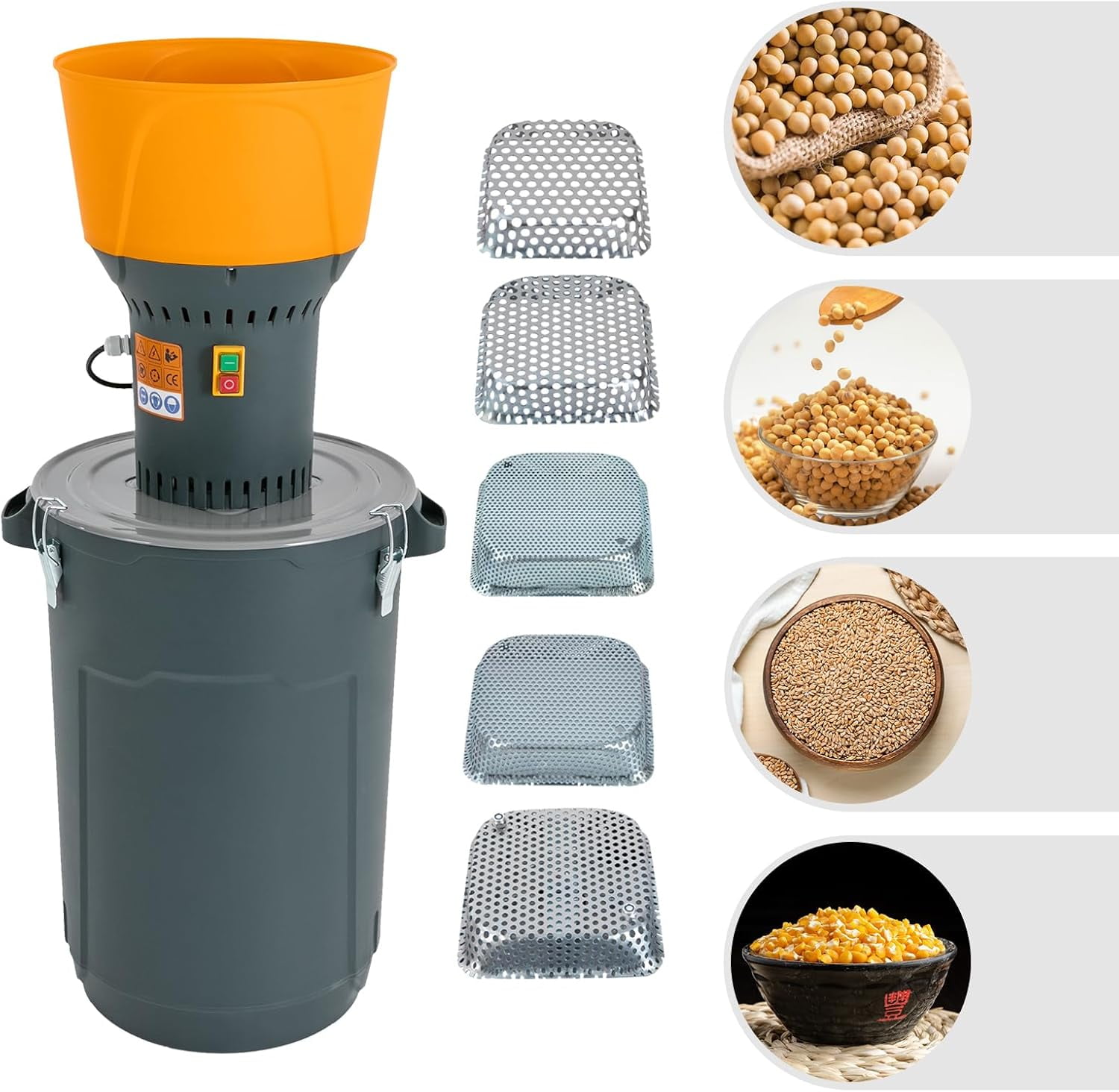 Electric Grain Mill Grinder, 1300W Large Grinder with 5 Grinding Sieves ...