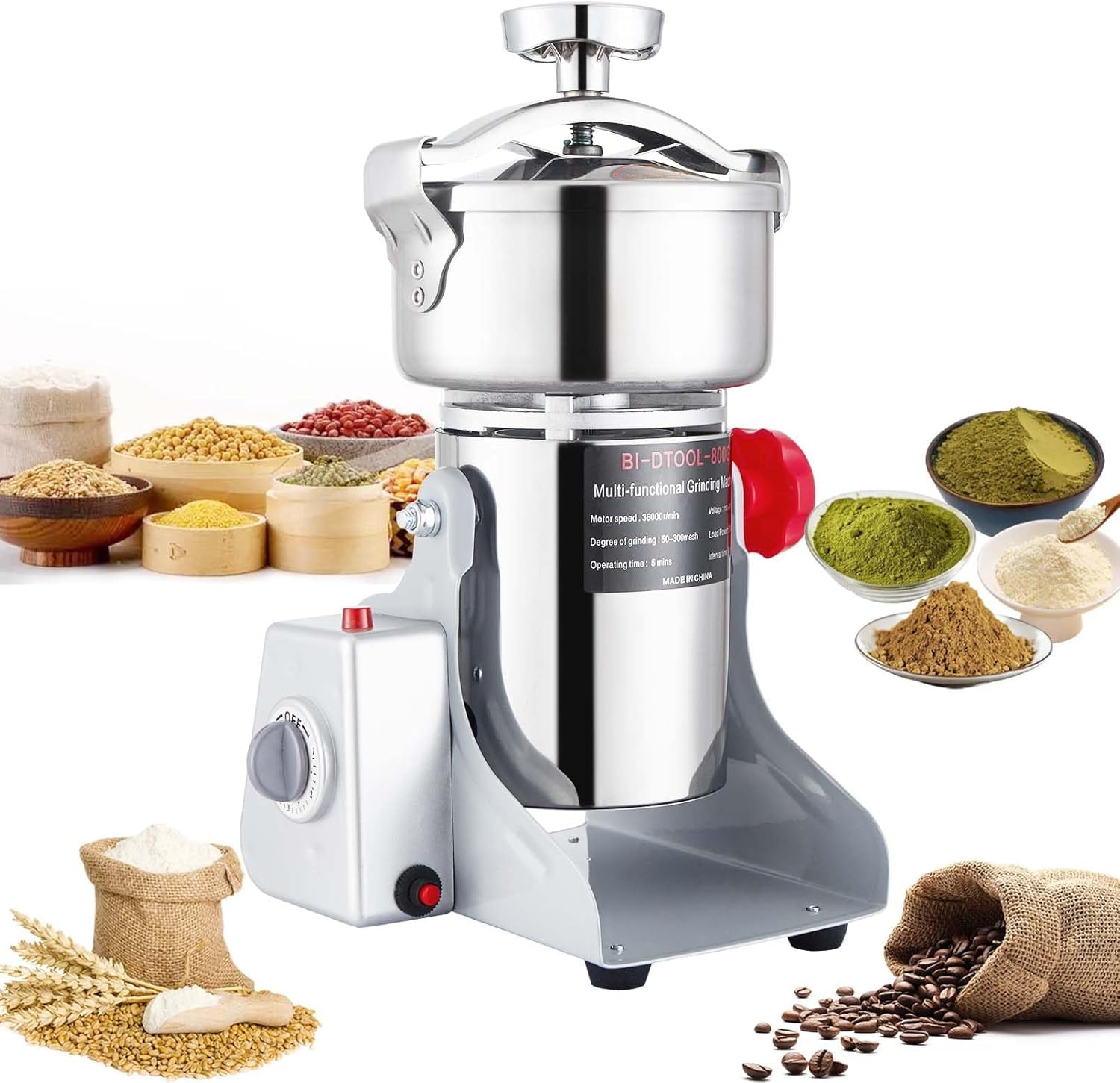 Electric Grain Mill Grinder 2000W Dry Material Grinding Machine 800g ...