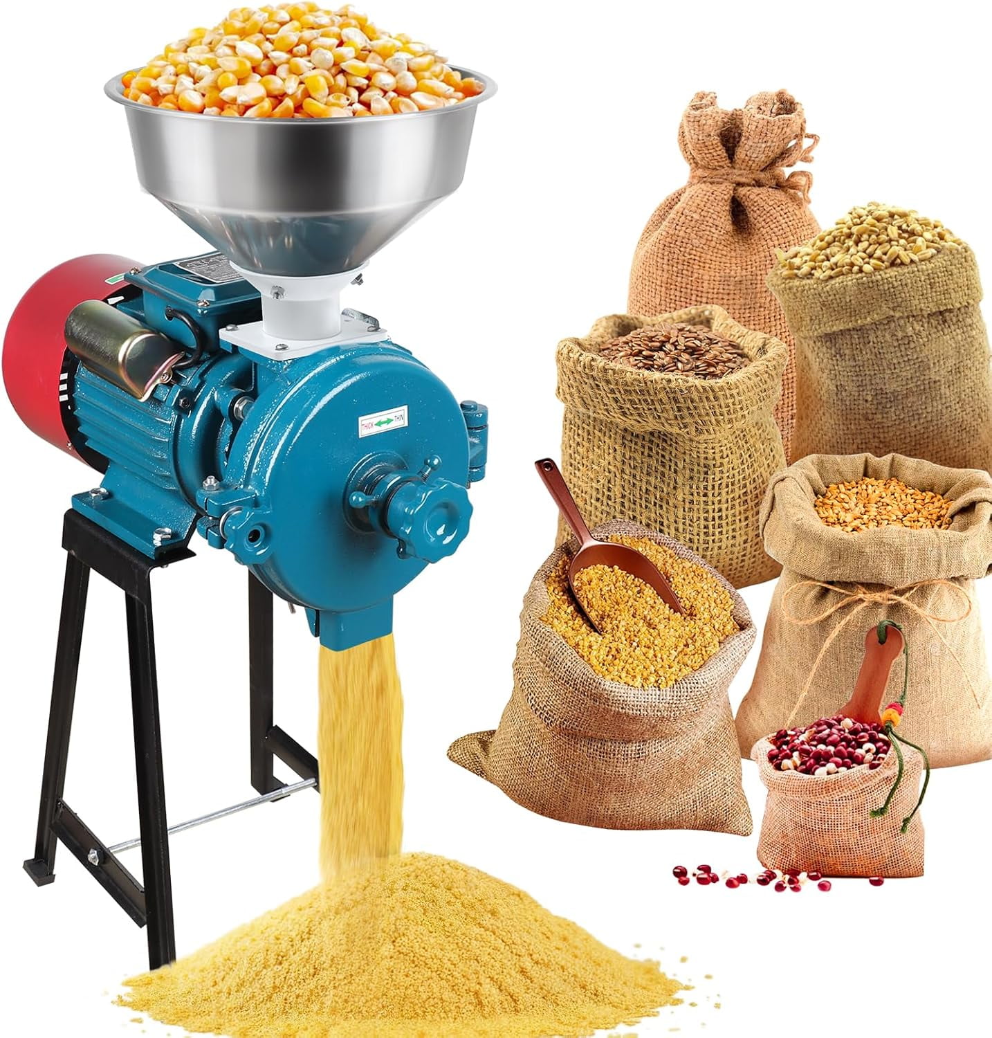 Electric Grain Mill Grinder 3000W 110V, Commercial Corn Grinder with ...