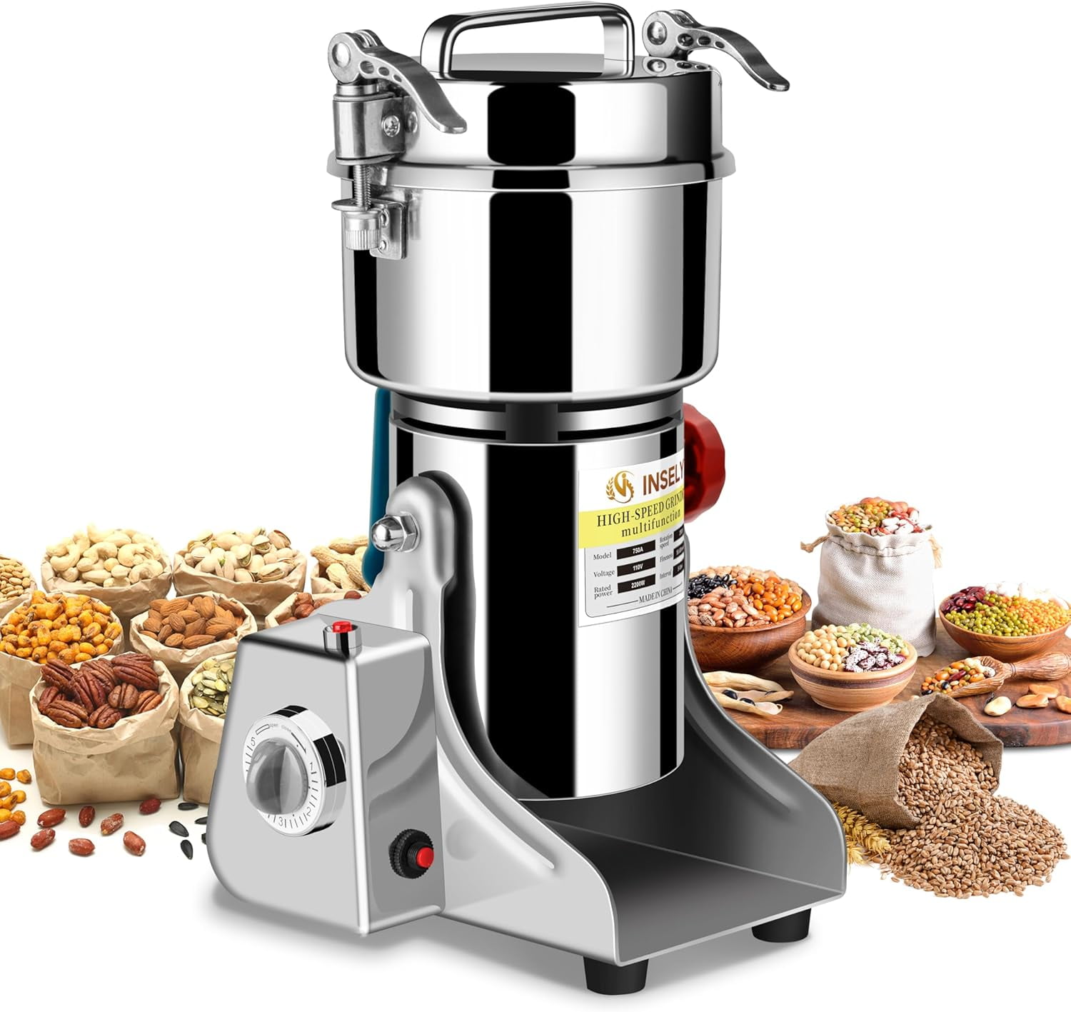 Electric Grain Mill Grinder 750g High Speed Stainless Steel Food Grain ...