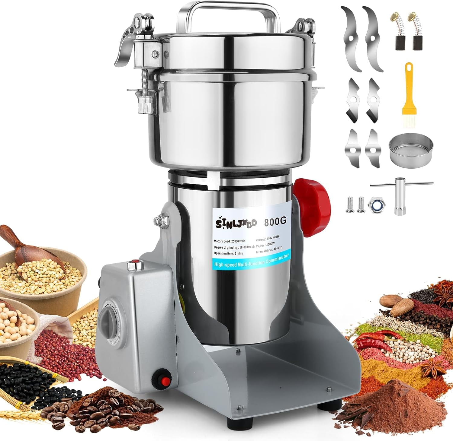 Electric Grain Mill Grinder - Swing Type 3500W 110V 800g Commercial ...