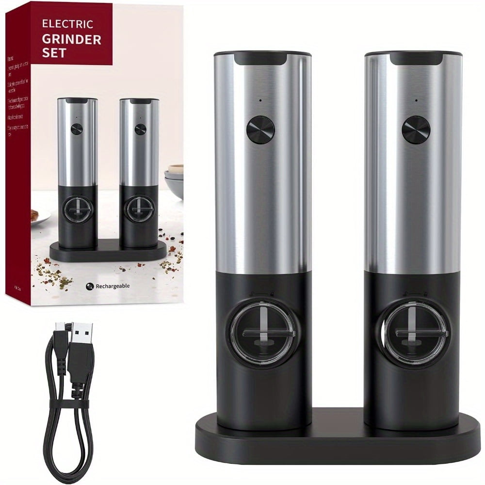 Electric Gravity Salt and Pepper Grinder Set with Rechargeable Base ...