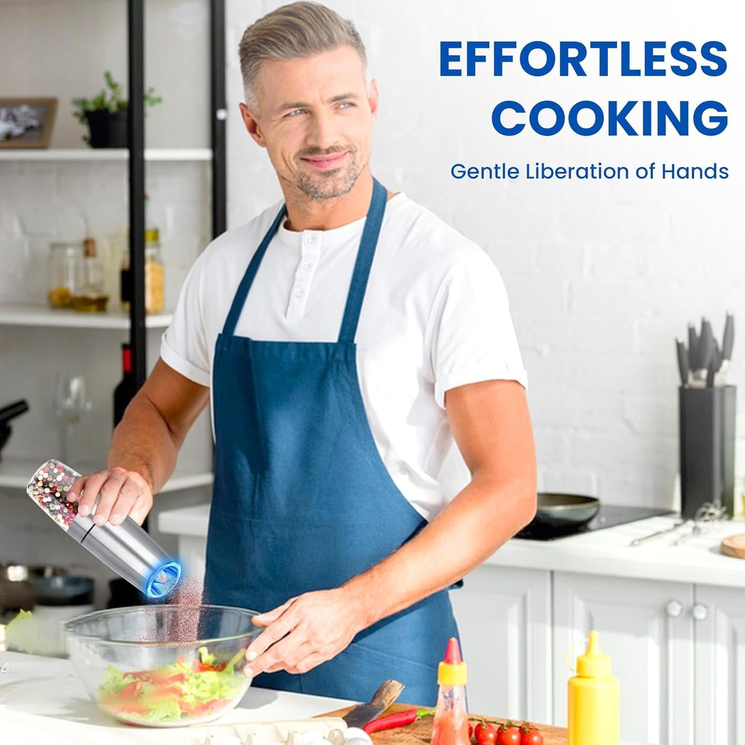 Electric Gravity Salt and Pepper Grinder Set, Shakers with Adjustable ...