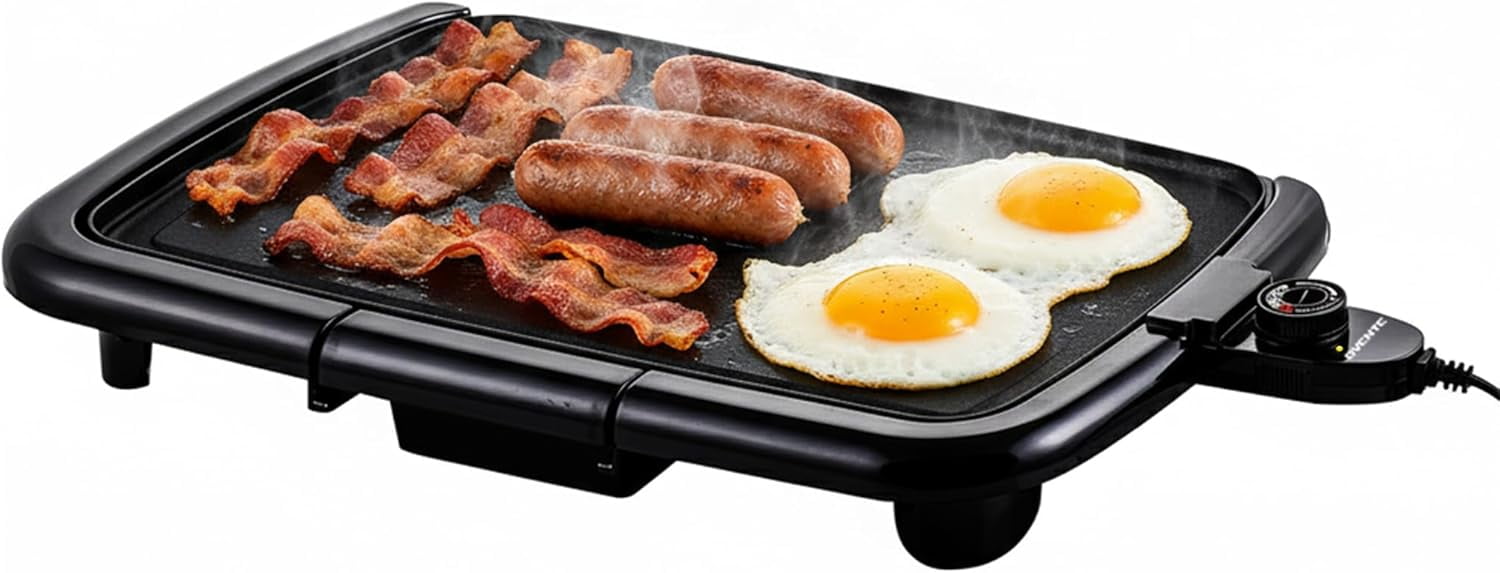 Electric Griddle with 16 x 10 Inch Flat Non-Stick Cooking Surface ...