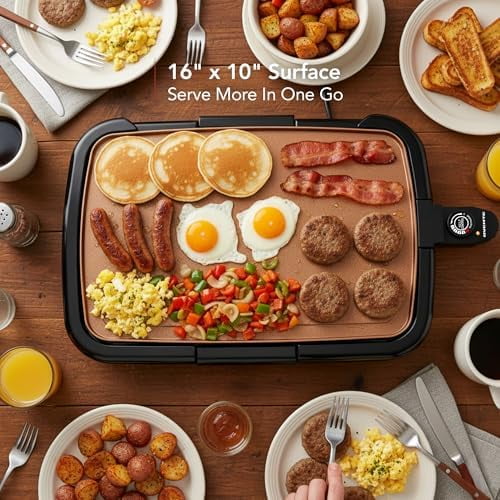 Electric Griddle with 16 x 10 Inch Flat Non-Stick Cooking Surface ...