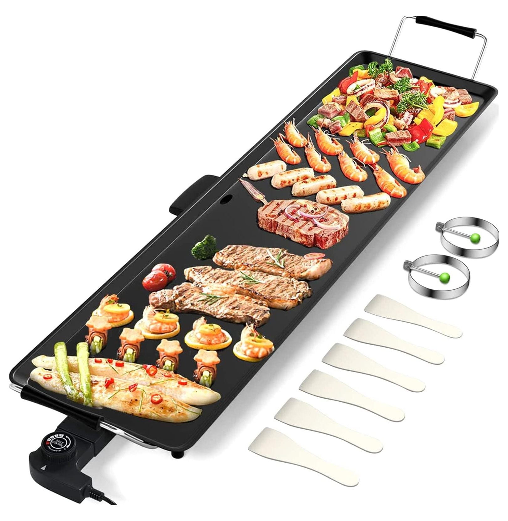 Electric Griddle, 35" Teppanyaki Grill w/Extra Large , Portable BBQ Grill Electric with Drip Pan ...