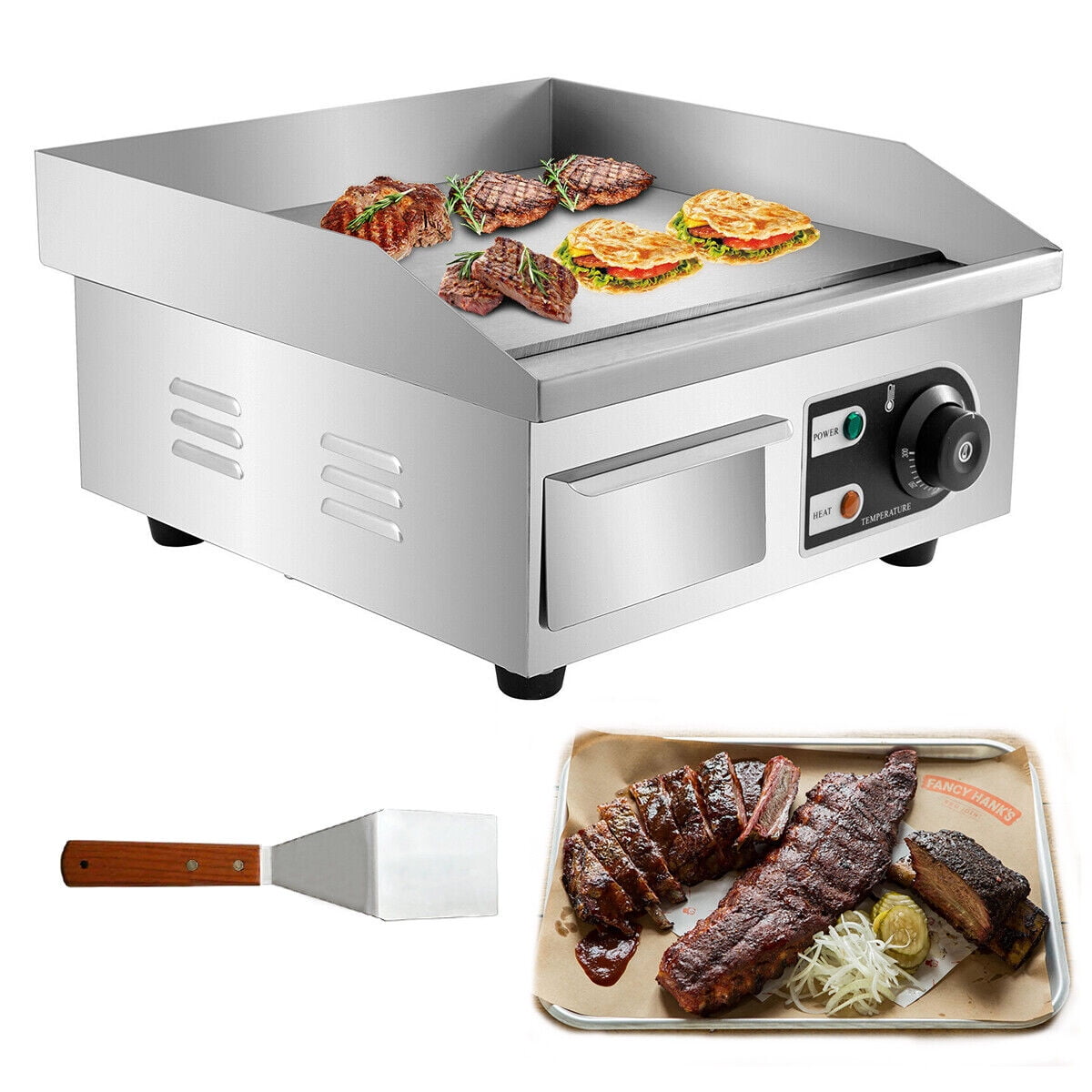 Electric Griddle Flat Top Grill 1500W 14" Hot Plate BBQ Countertop ...