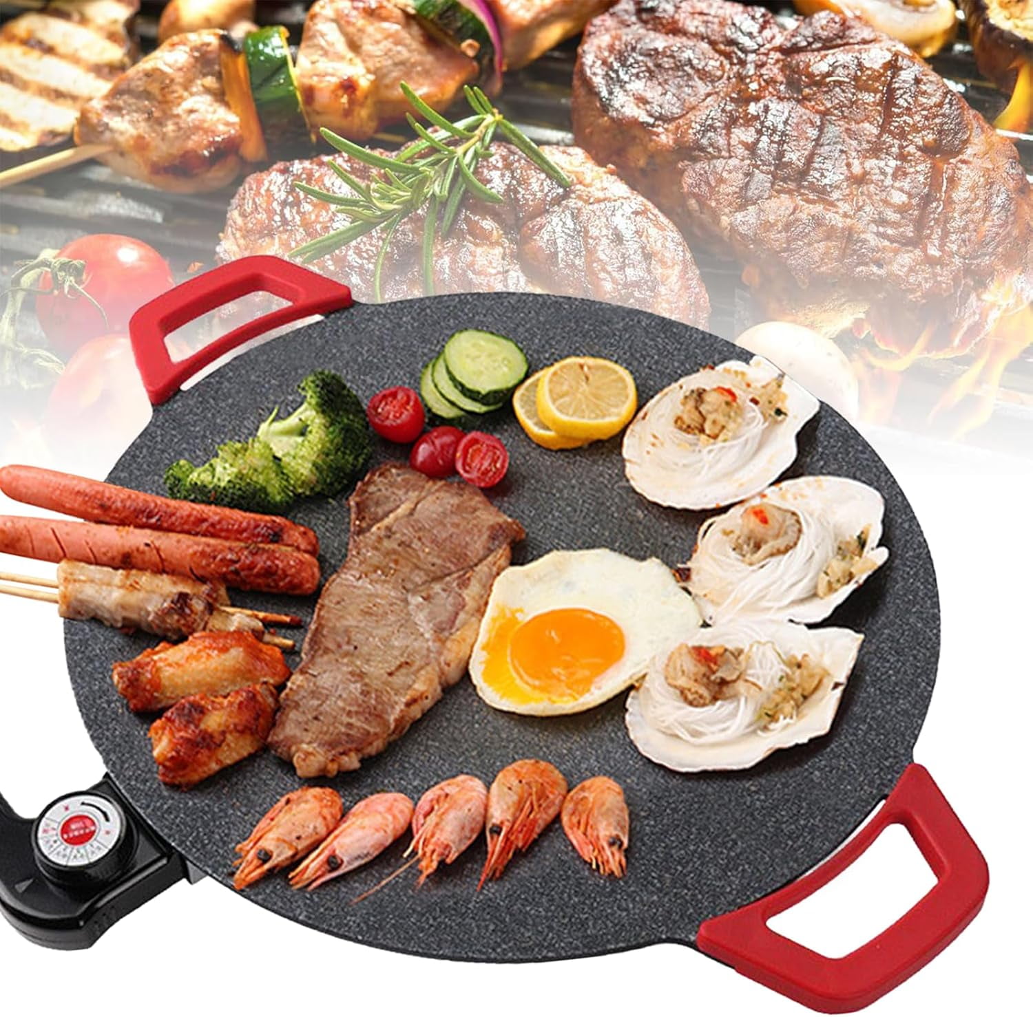 Electric Griddle Nonstick Extra Large, 15" Round BBQ Plate Electric ...