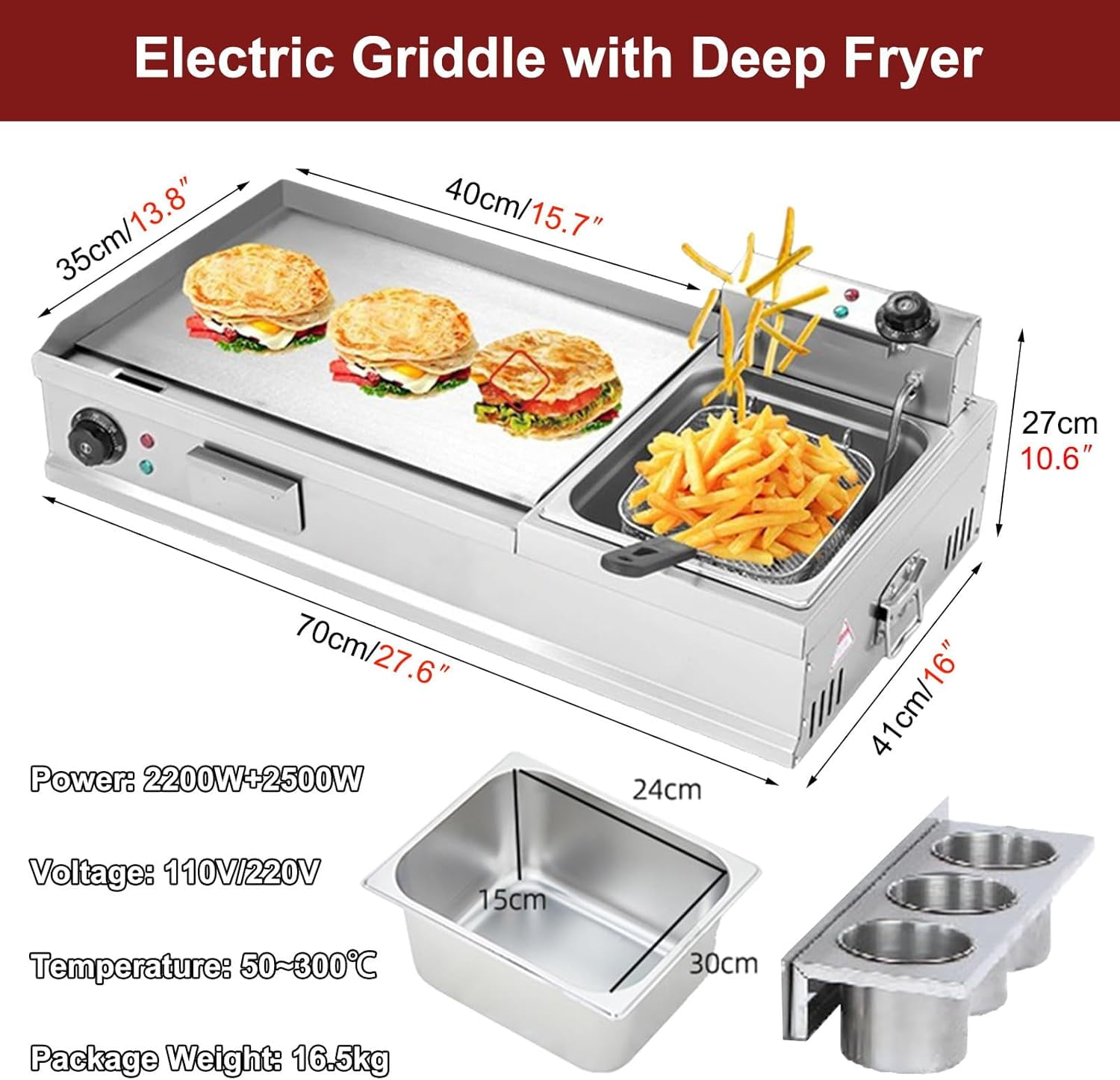 Electric Griddles Outdoor Cooking with Deep Fryer, Commercial Flat Top ...