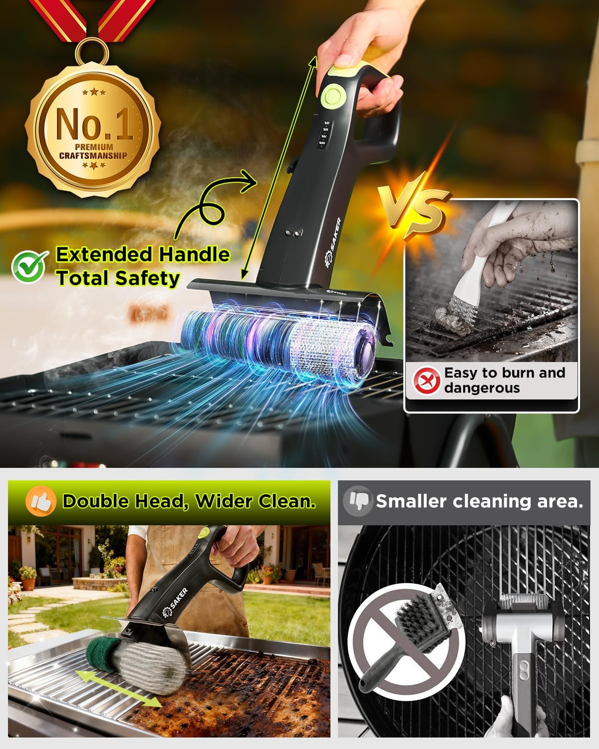 Electric Grill Brush for Outdoor Grill, Bristle-Free Automatic Grill ...