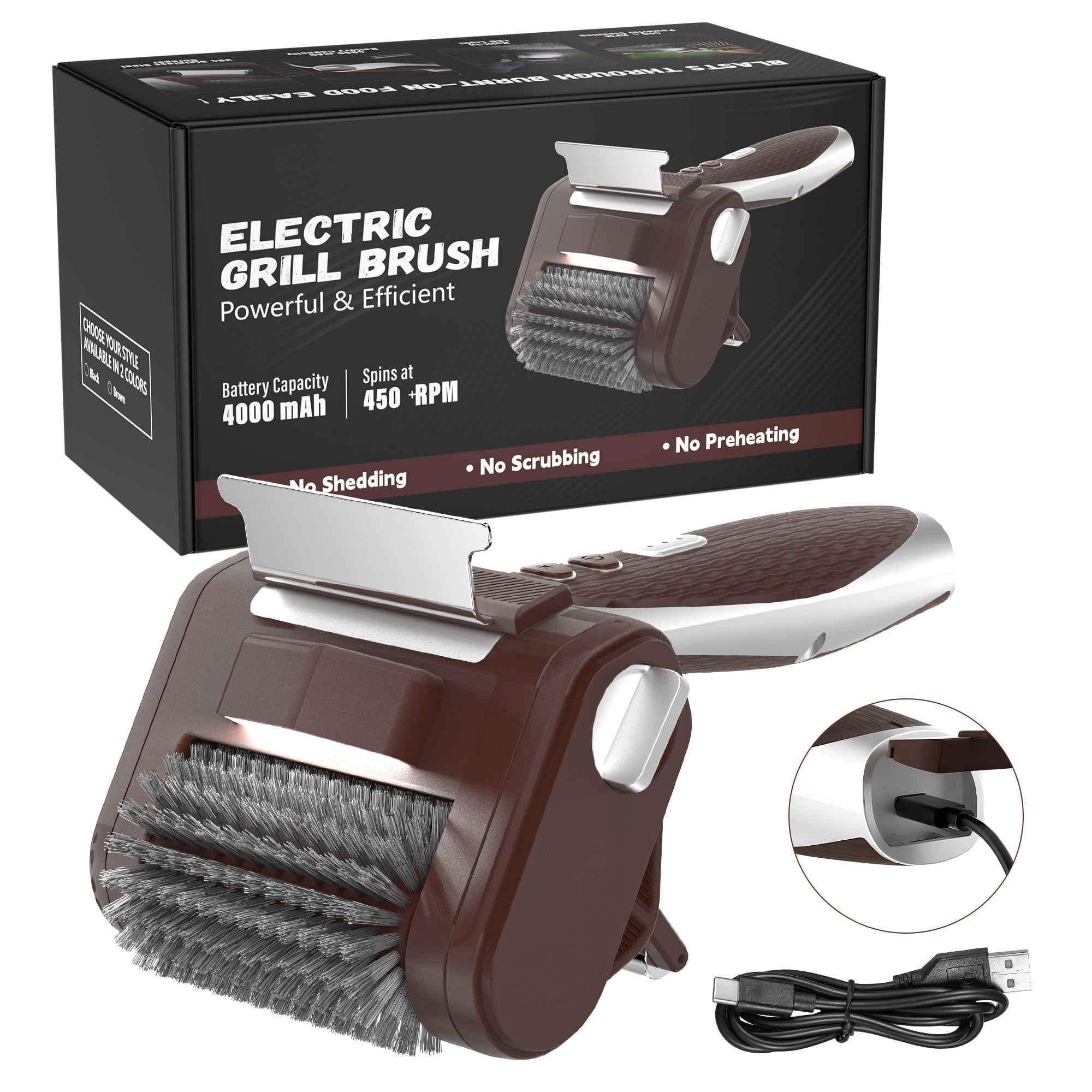 Electric Grill Brush for Outdoor Grill, Rechargeable BBQ Grill Cleaner ...