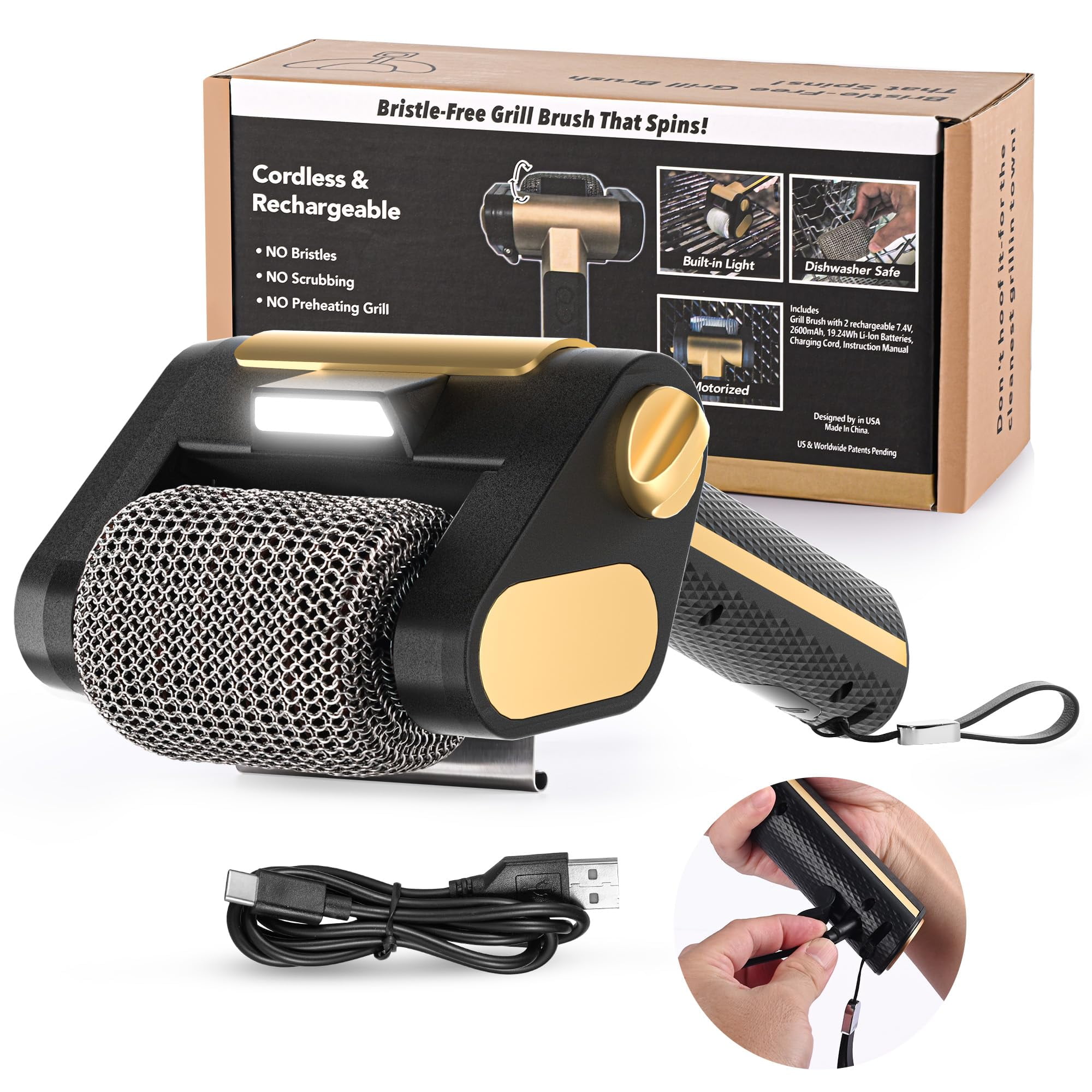 Electric Grill Cleaner Bristle Free – Cordless, Rechargeable BBQ Grill ...