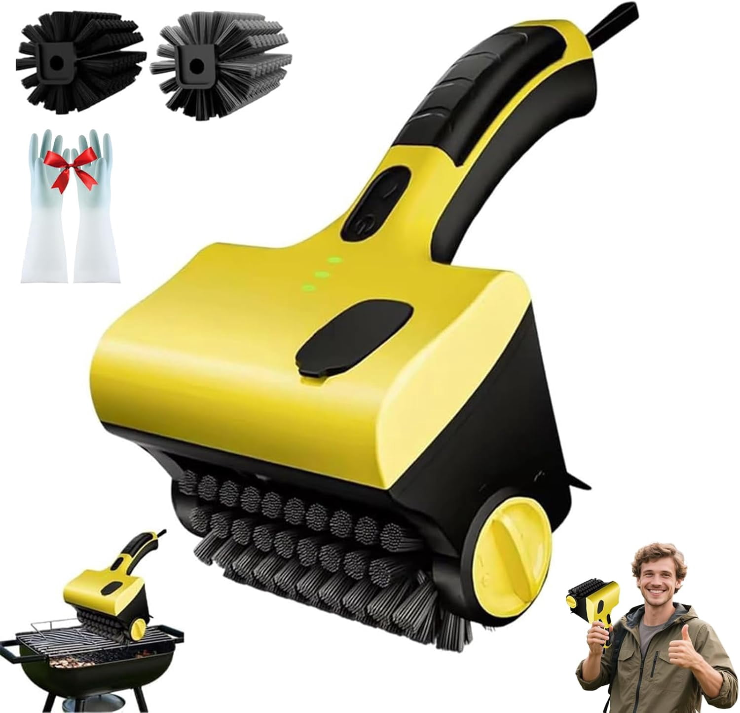 Electric Grill Cleaner, Cordless BBQ Scrubber with Built-in LED ...