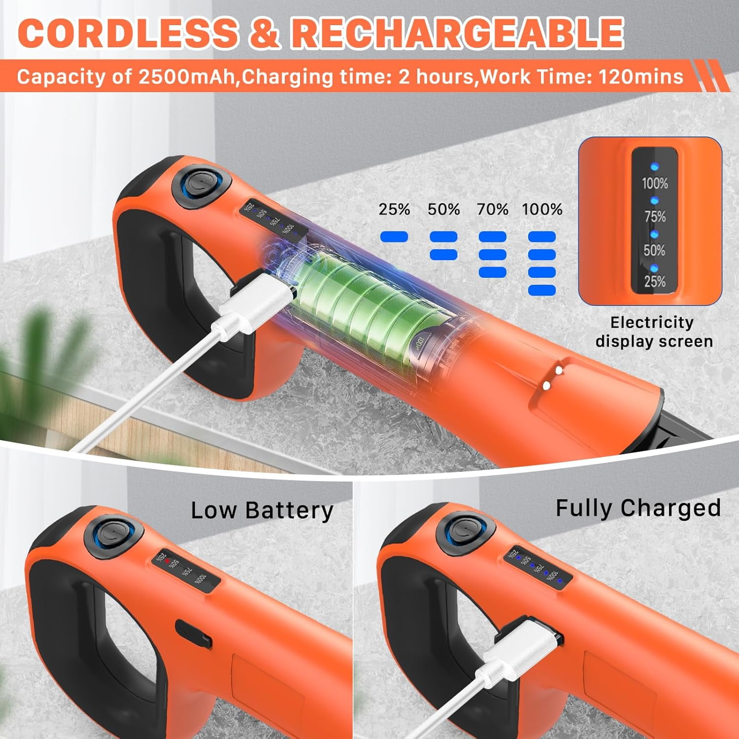 Electric Grill Cleaner for Outdoor,Cordless Rechargeable Grill Brush ...