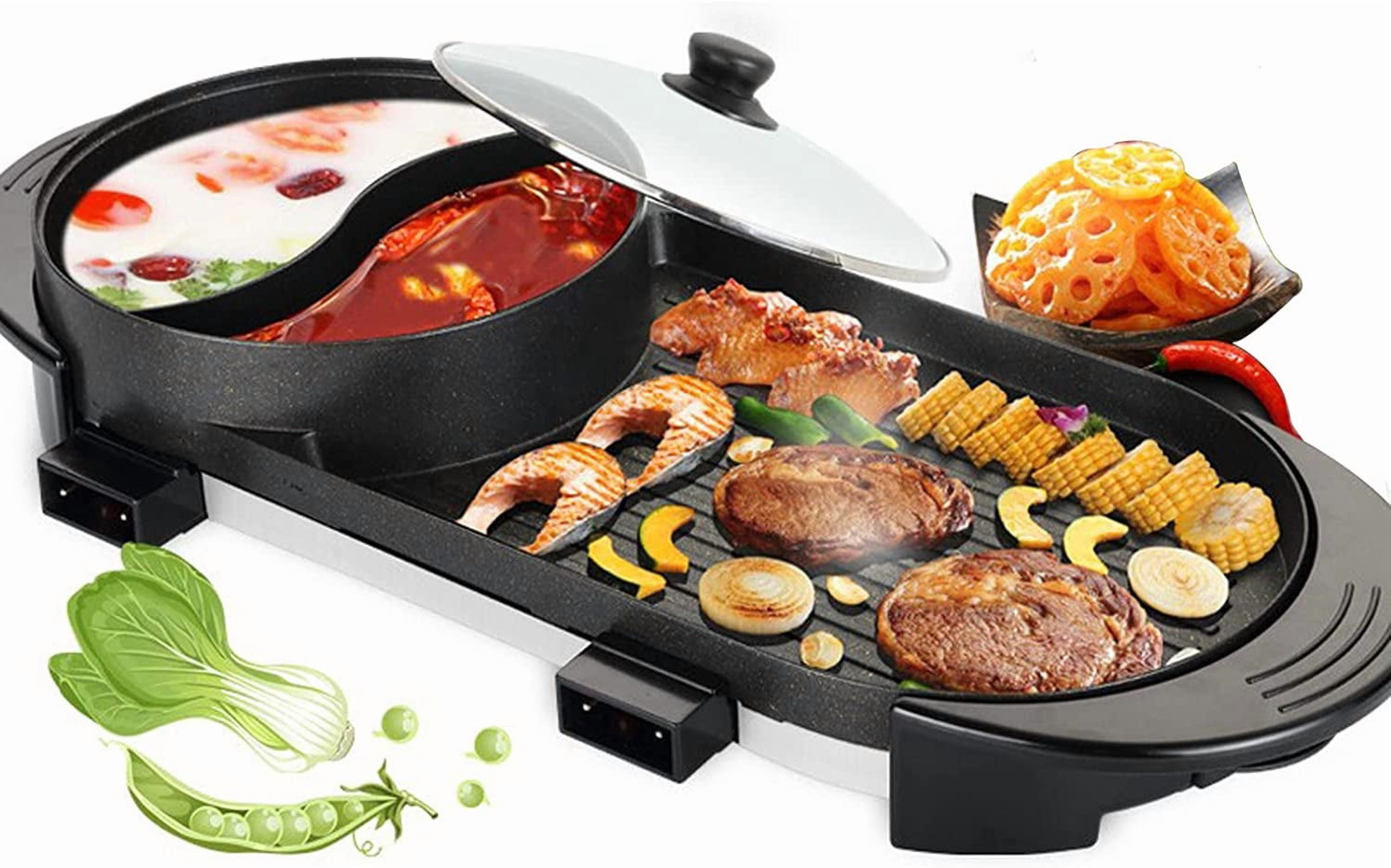 Electric Grill and Hot Pot,2 in 1 Multi-functional Indoor Smokeless ...