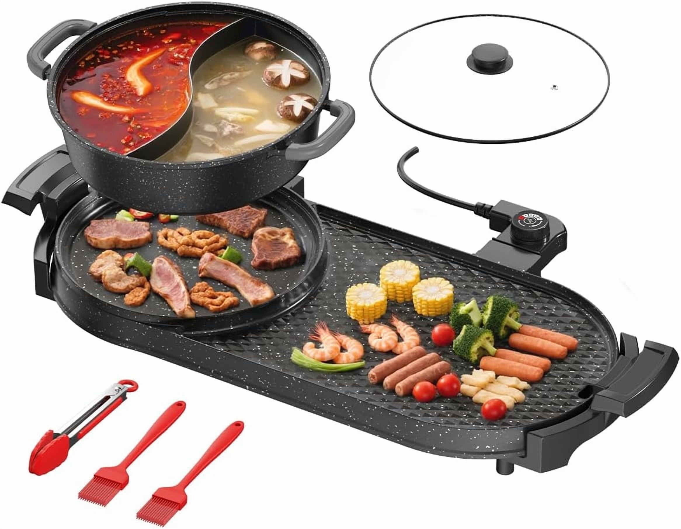Electric Grill and Hot Pot Combo for Indoor Cooking 2200W Detachable ...