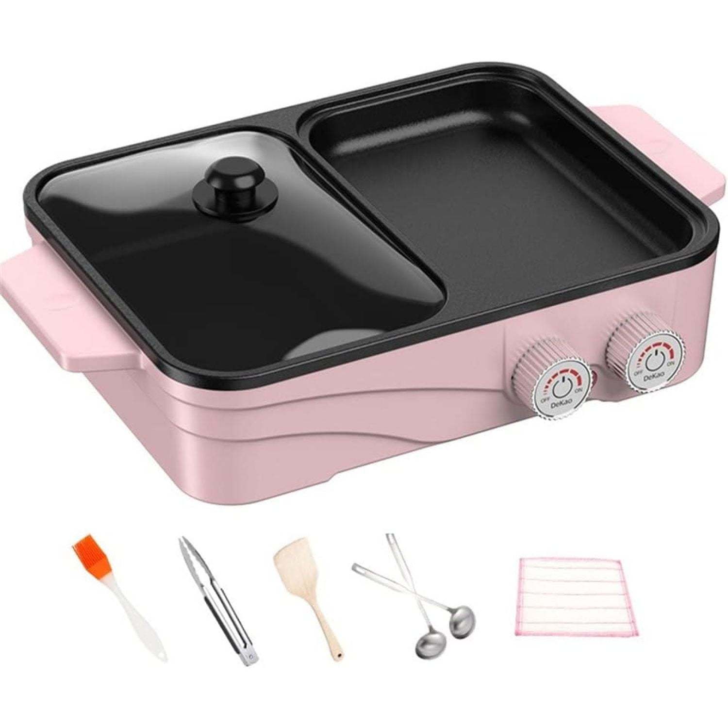 Electric Grill Indoor Hot Pot with Glass Lid & Removable Non-Stick ...