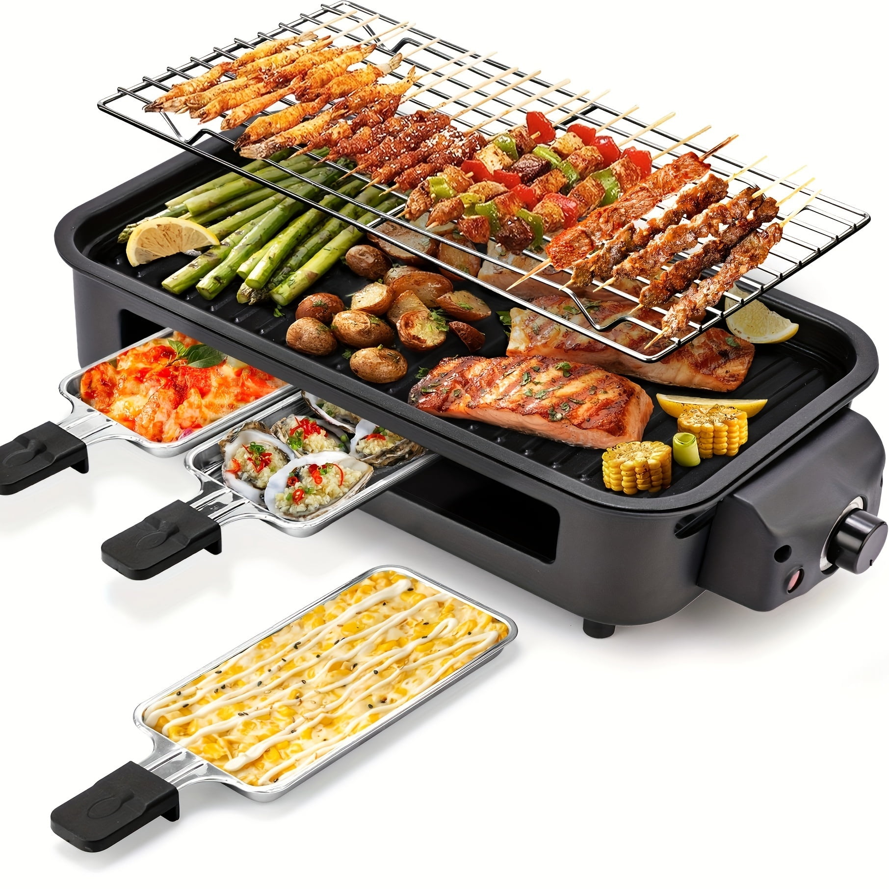Electric Grill and Hot Pot Combo with Removable Non-Stick Grill Plate ...