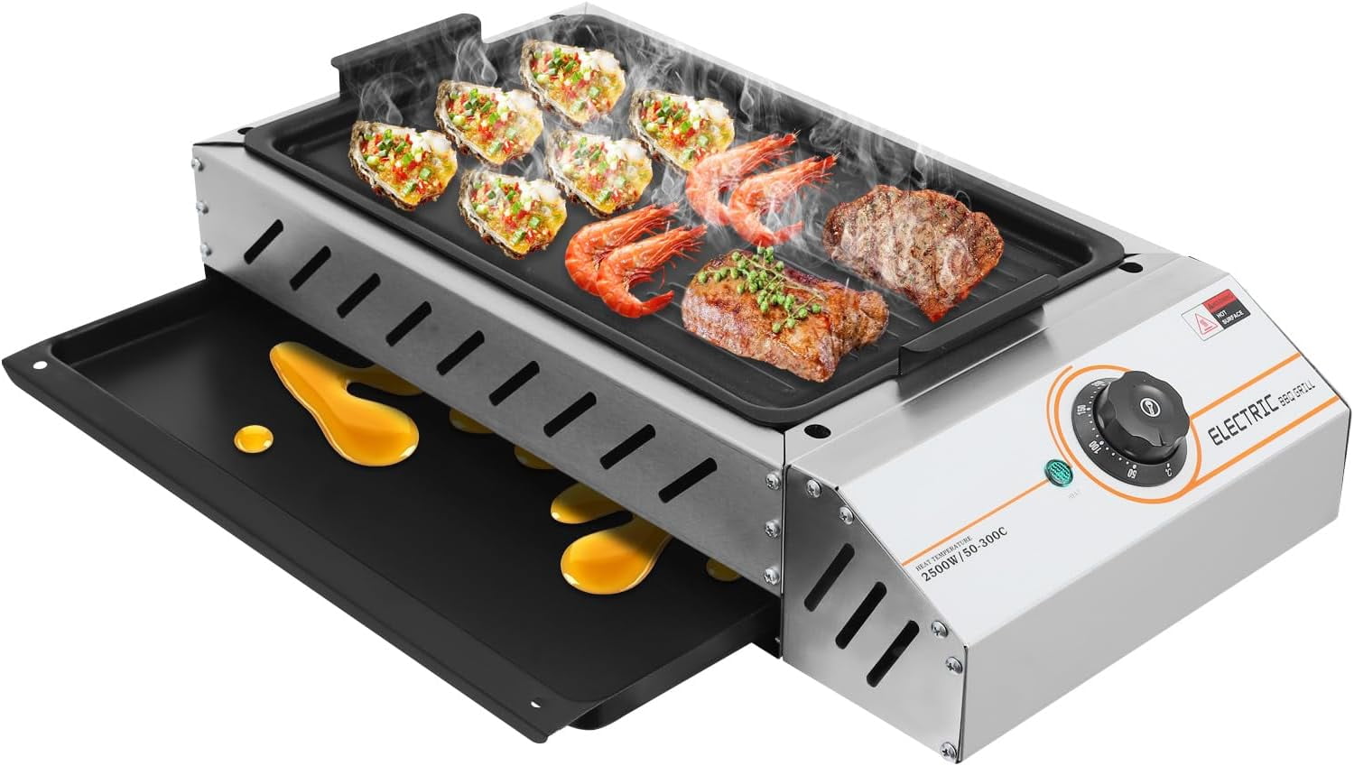 Electric Griller, Adjustable Temperature Control 122°F-572°F,Teppanyaki ...