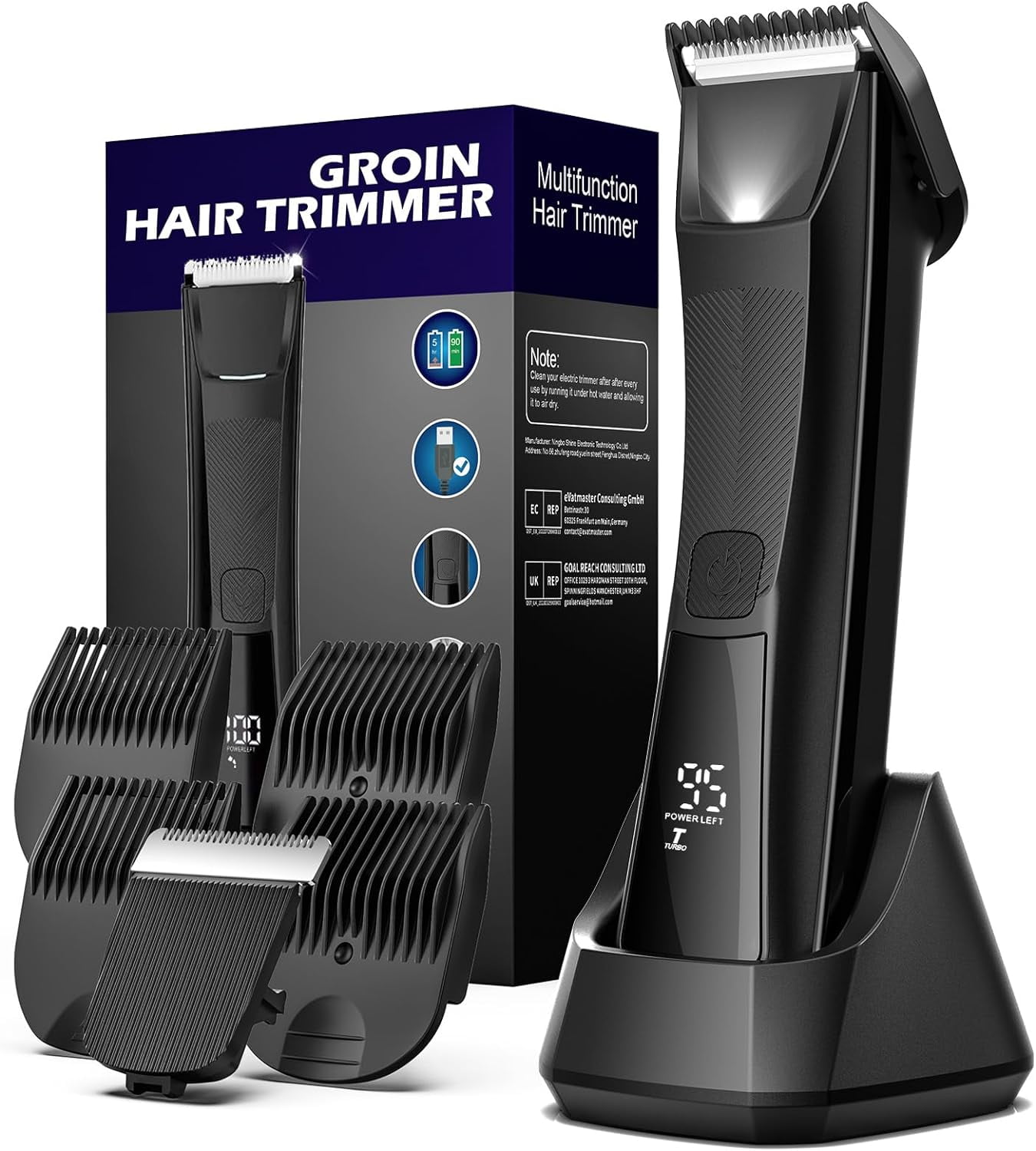 Electric Groin & Body Hair Trimmer for Men, Waterproof Ball/Pubic Hair ...