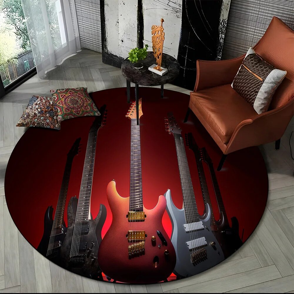 Electric Guitar Classical Guitar Round Carpet Rug for Living Room ...