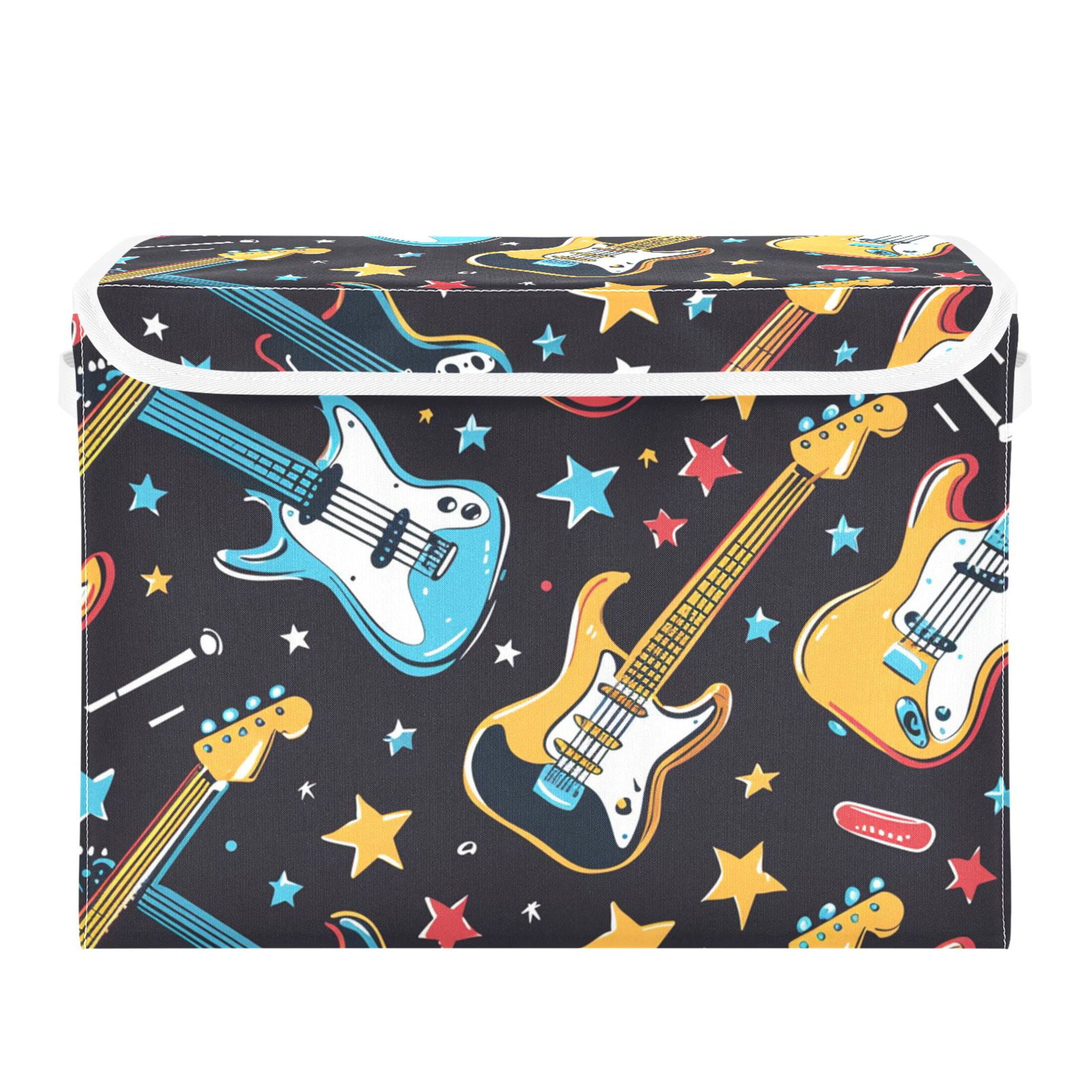 Electric Guitar Colorful Stars Cartoon Foldable Storage Bin with Lid ...