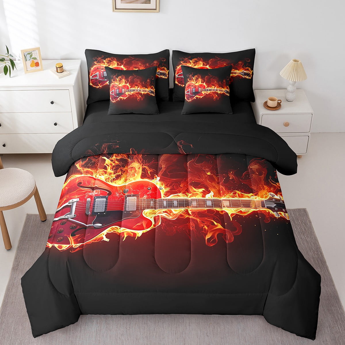 Electric Guitar Comforter Set - 7 Pieces Bed in a Bag Set,Music ...