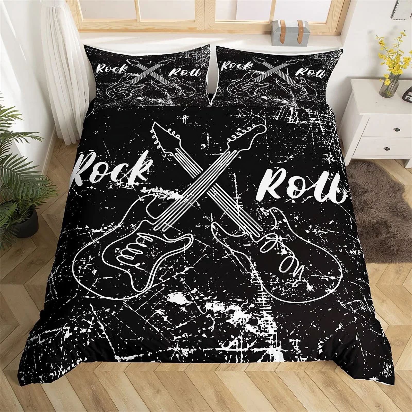Electric Guitar Duvet Cover Rock Music Bedding Set Music Note Comforter ...