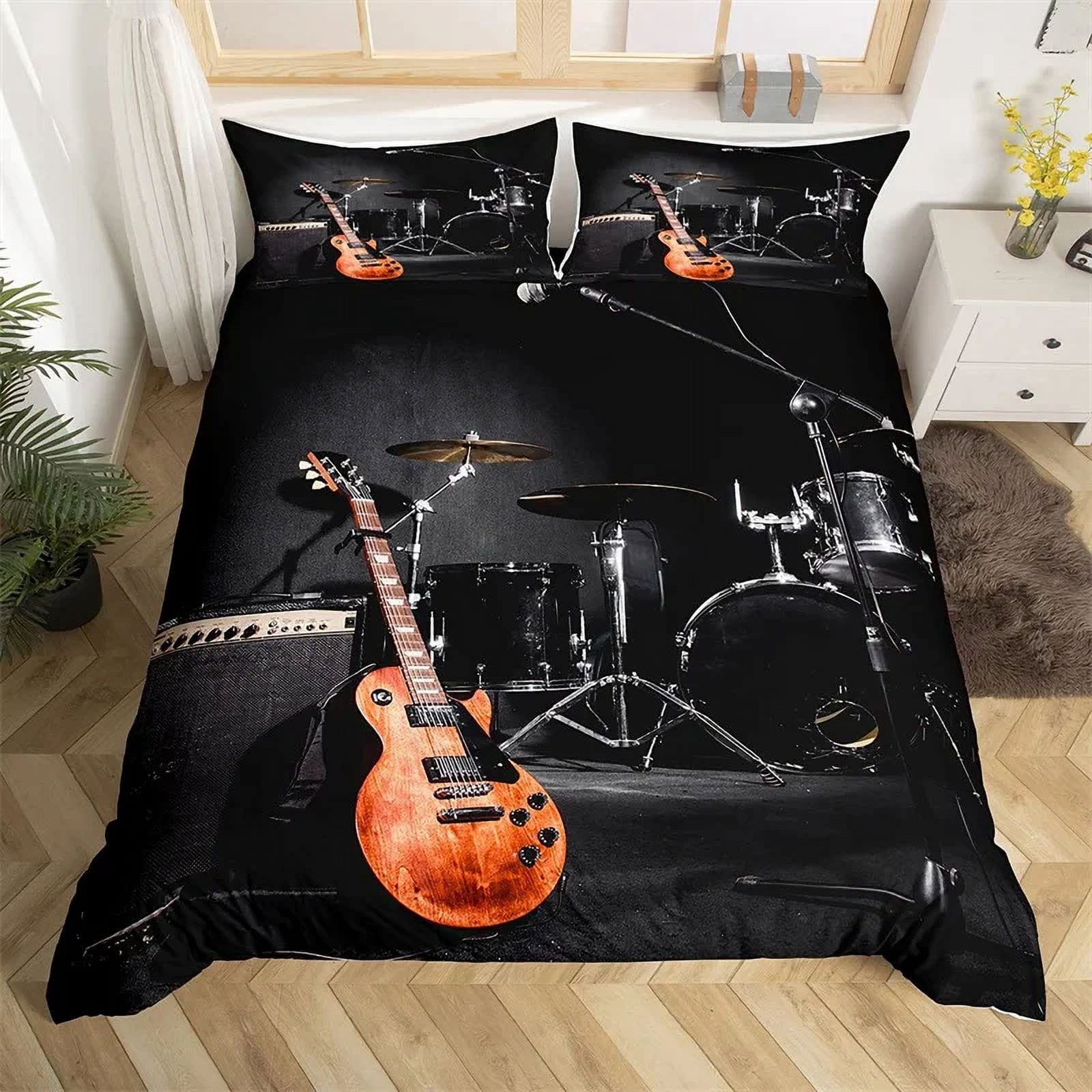 Electric Guitar Duvet Cover Rock Music Bedding Set Music Note Comforter ...