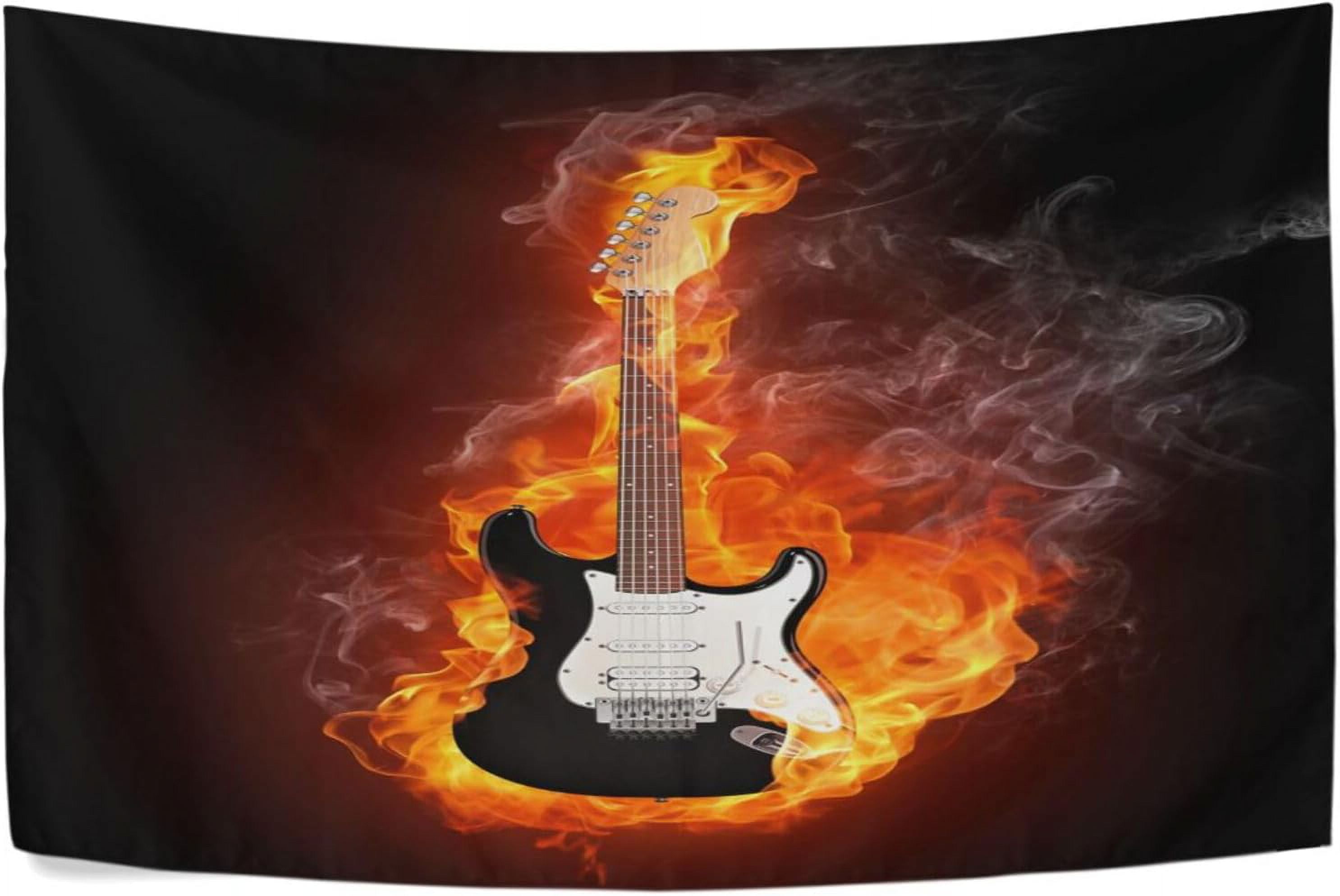 Electric Guitar in Fire Flames Tapestry Wall Hanging Tapestries Happy ...