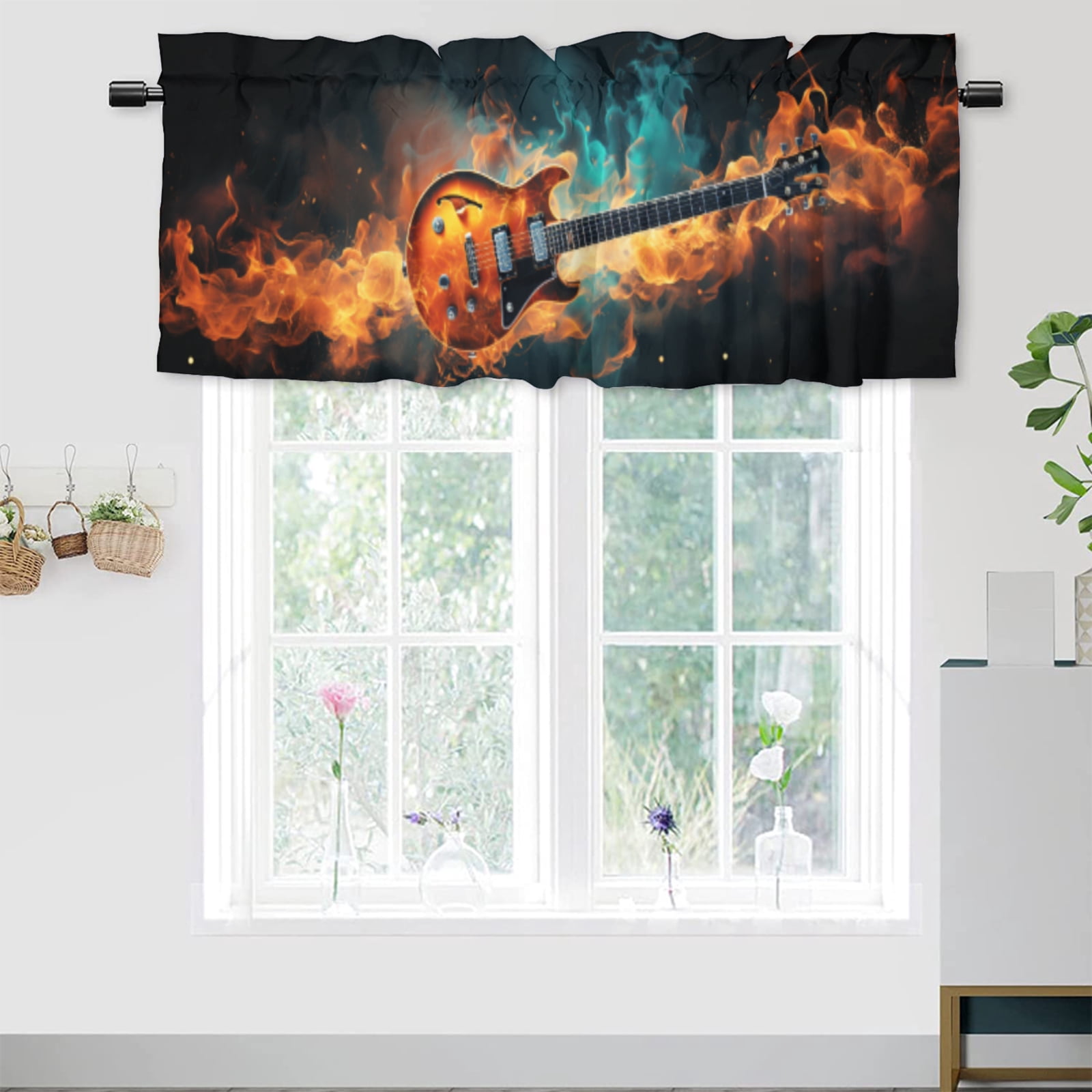 Electric Guitar Kitchen Curtain Valances Rock Music Themed Musical ...