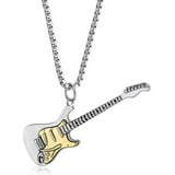 Electric Guitar Pendant Necklace, Silver Chain, Stainless Steel Musical ...