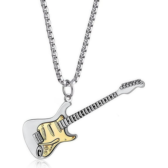 Electric Guitar Pendant Necklace, Silver Chain, Stainless Steel Musical ...