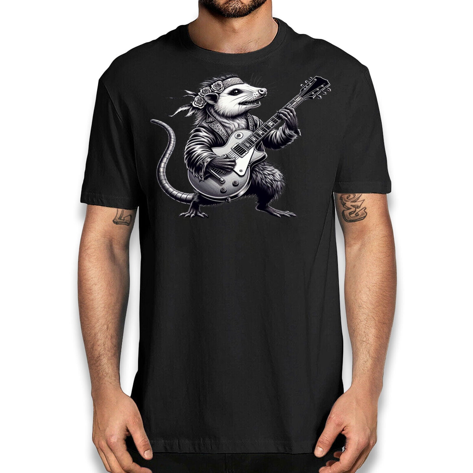 Electric Guitar Rock Possum T-Shirt - Funny Animal Musician Tee Up to ...