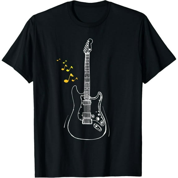 Electric Guitar Sketch Music Notes Unisex Short Sleeve Graphic T-Shirt ...