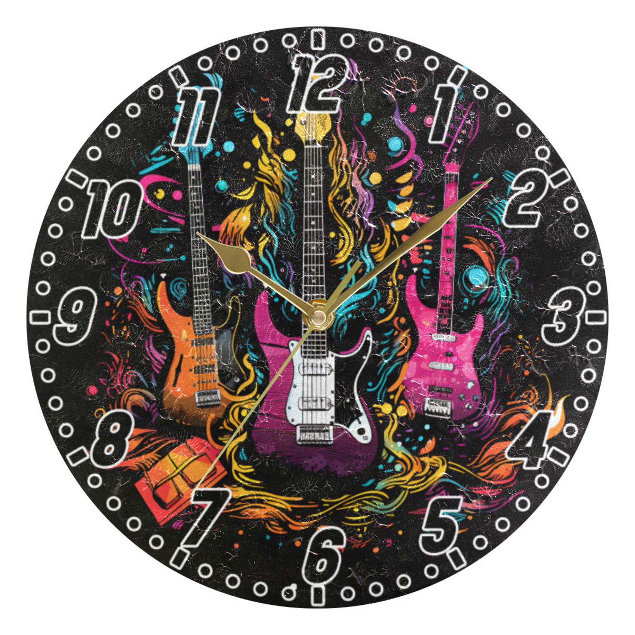 Electric Guitar Wall Clock 9.8 inch Battery Operated Clocks Non-Ticking ...