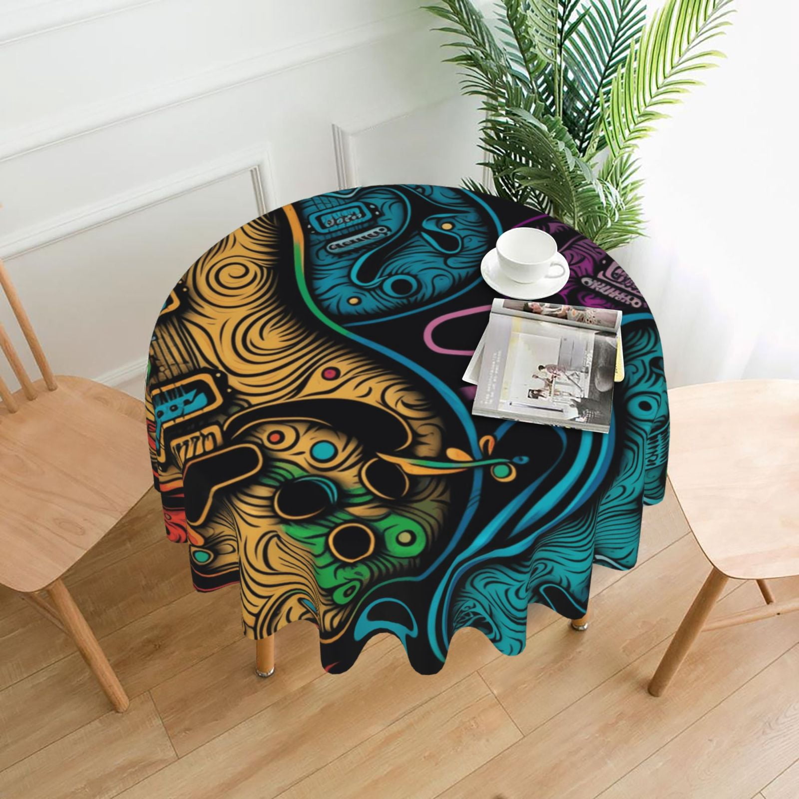 Electric Guitars Rock Music Colorful Tablecloths Round 60 inch Fabric ...
