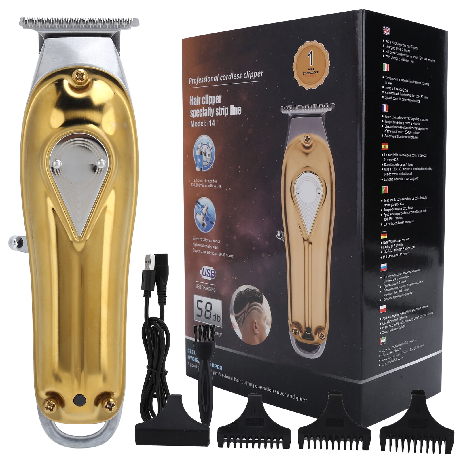 Electric Hair Clipper Rechargeable Men Hair Trimmer High Power Metal ...